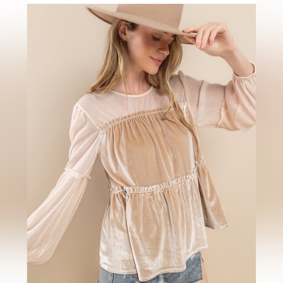 ShopEvelynne | Tops | 26 Boho Contrast Velvet Tiered Blouse Top | Poshmark